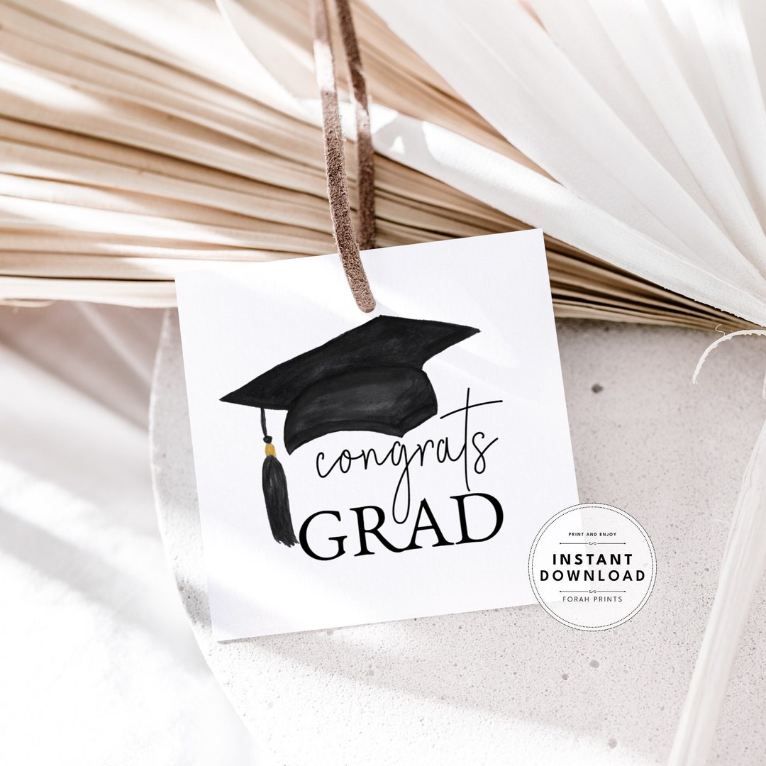 Benne Graduation Printable Tag, Black Grad Cap Tag, Congrats Grad Tag ...