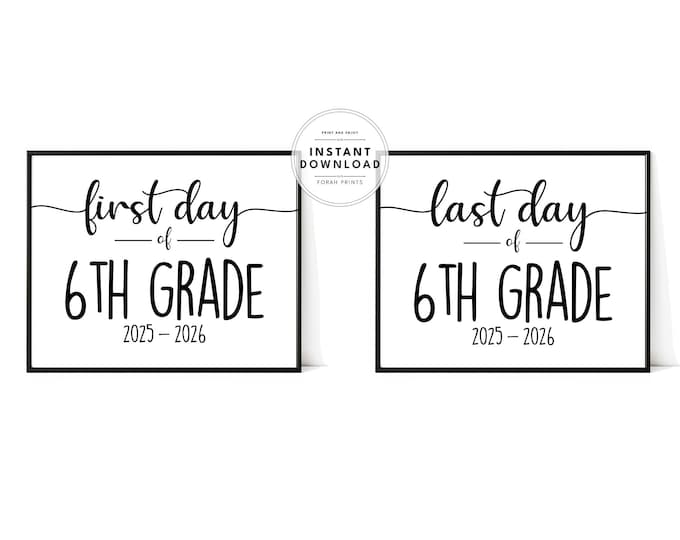 First and Last Day of 6th Grade, 2025-2026 Photo Prop, White Chalkboard ...