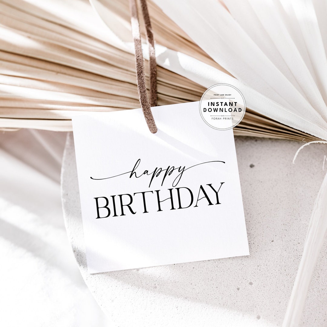 Minimalist Happy Birthday Printable Gift Tag, Happy Birthday Square Tag ...