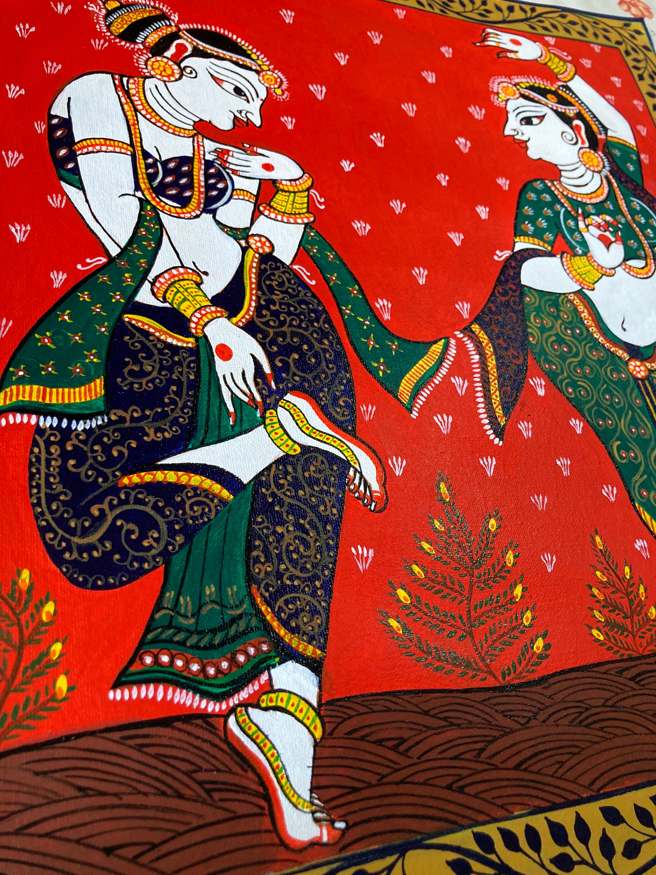 Two Dancers Pattachitra Painting Indian Traditional 10x10 - Etsy