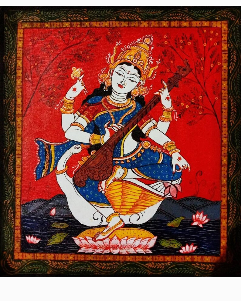 Buy Saraswati Pattachitra Painting Size-1415 Inches Online in India - Etsy