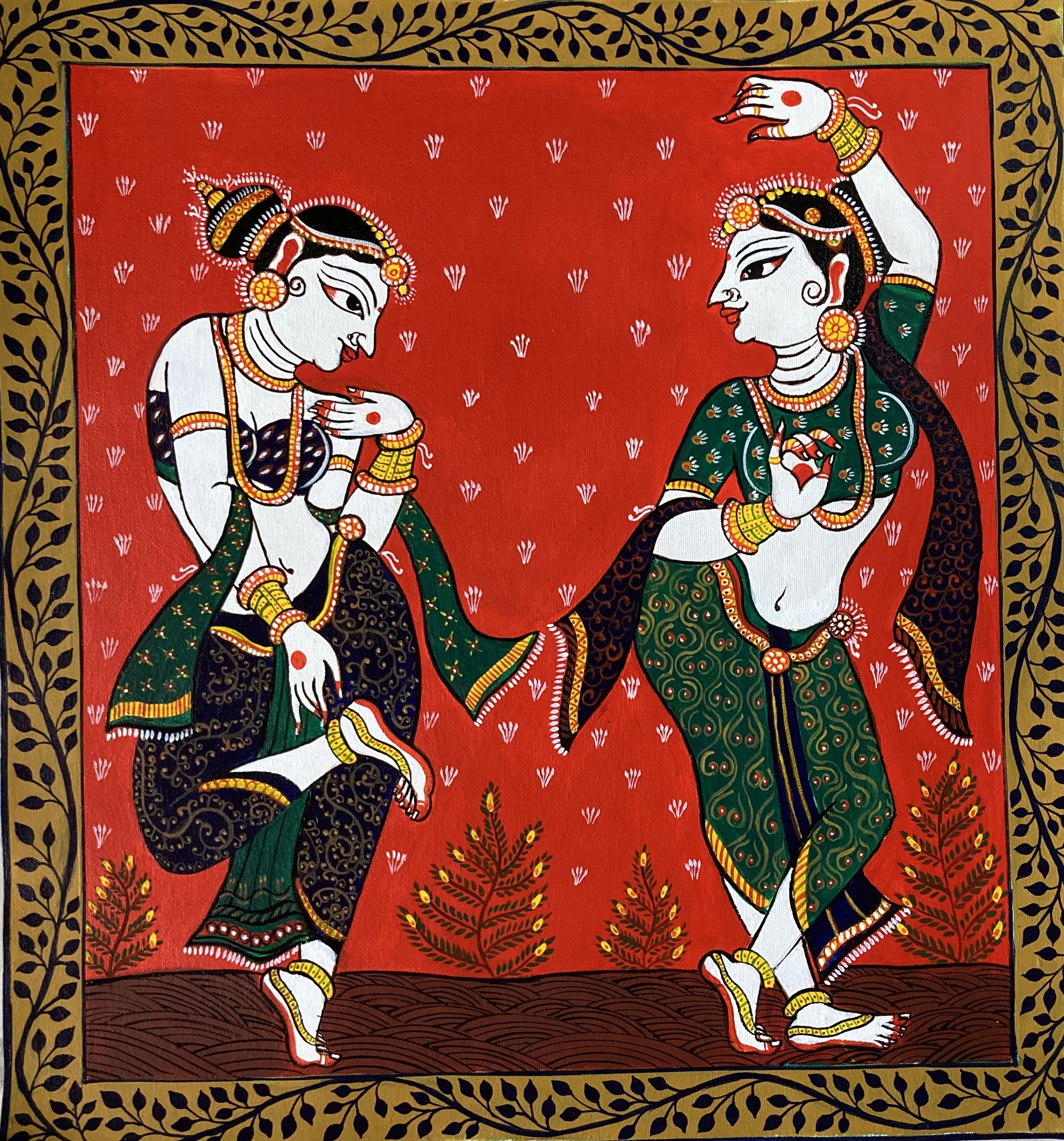Two Dancers Pattachitra Painting Indian Traditional 10x10 - Etsy