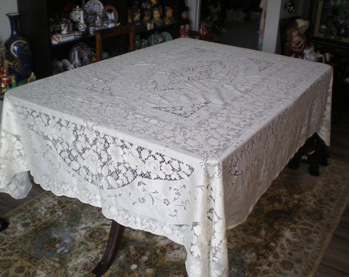 Vintage LARGE Ivory/off White Ecru Cotton Quaker Lace Rectangle ...