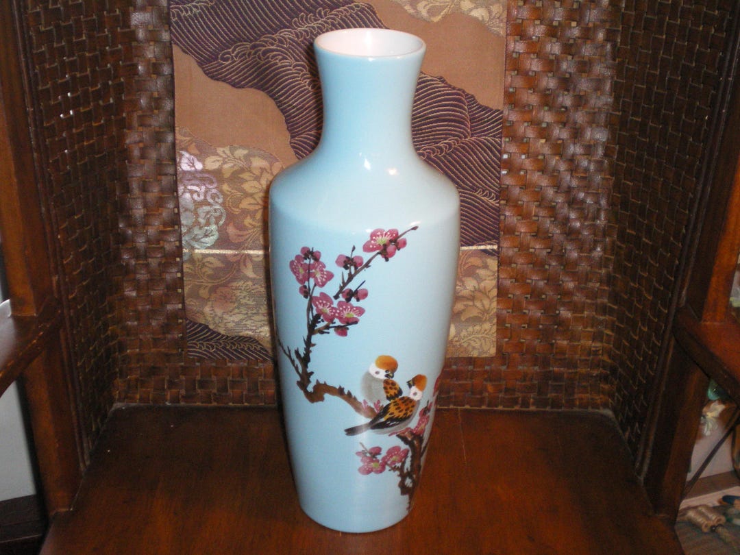 Stunning LARGE Antique Chinese Robins Egg Blue 17" Tall Vase Hand ...
