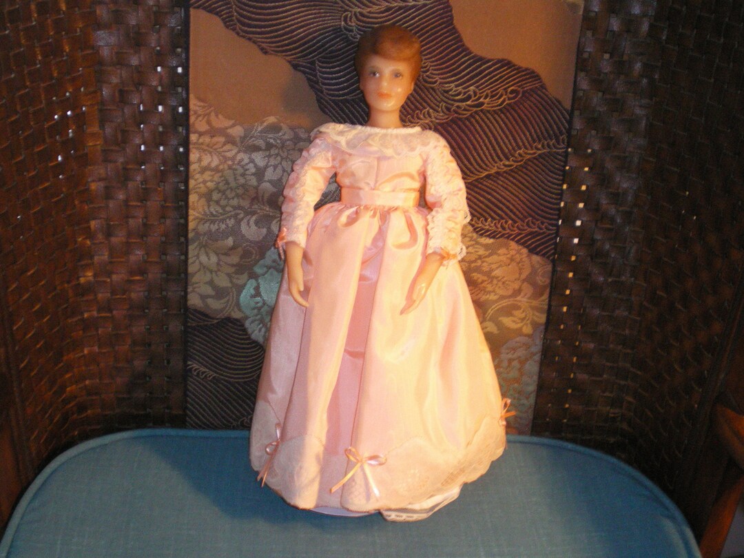 Wonderful Vintage Artist Signed Wax Lady Doll Stunning Peach Outfit ...