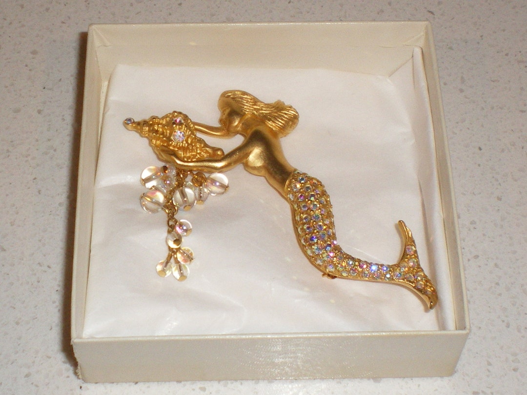 MIB Stunning Vtg Kirks Folly Signed Gold Mermaid Brooch/pin Holding ...