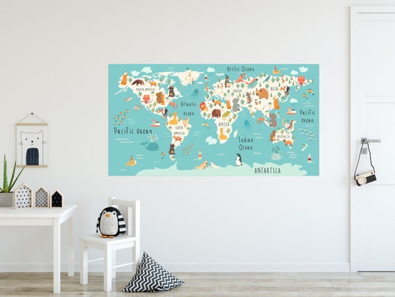 World Map for Kids Removable Wall Decal Peel and Stick | Etsy