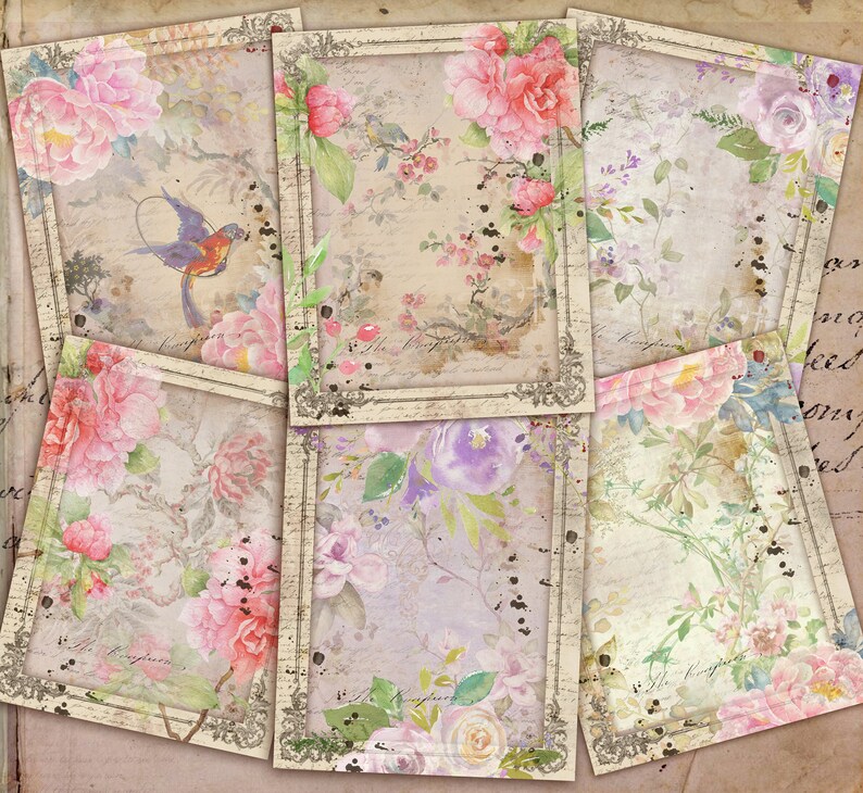 Floral Digital Paper, Shabby Chic Floral Paper, Old Floral Letters ...