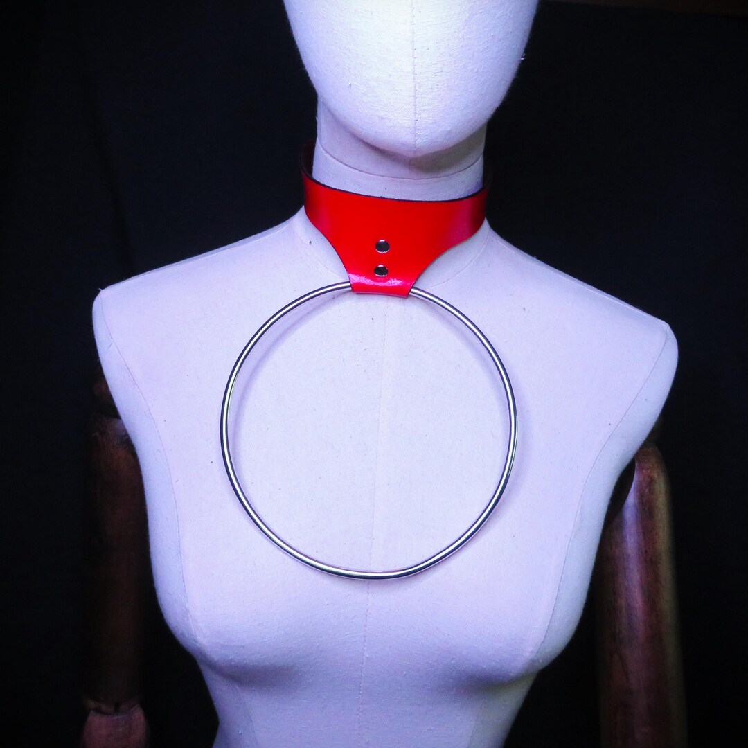 Handmade Red Leather BDSM Collar With Stainless Steel Ring - Etsy