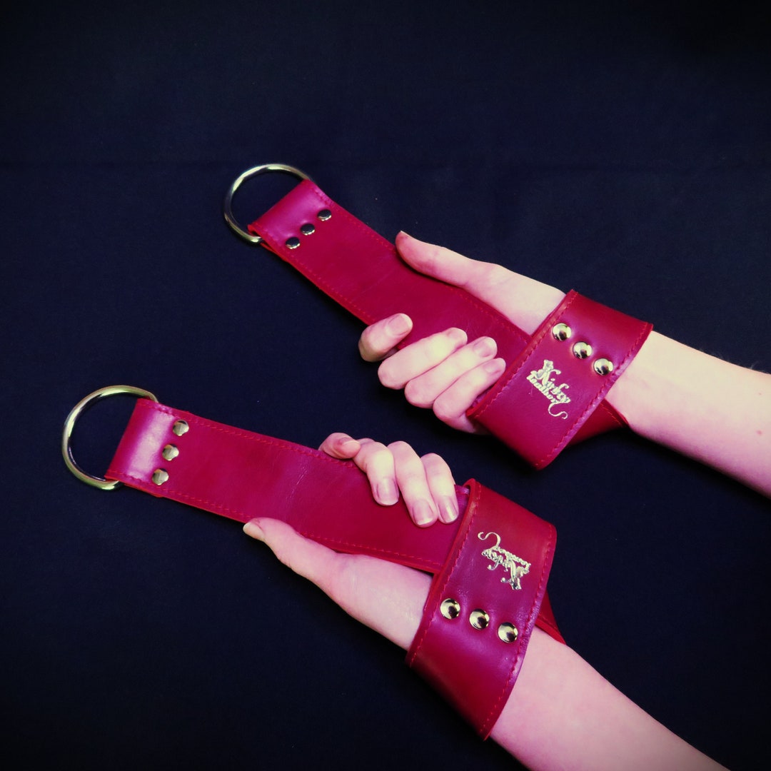 Handmade Red Leather Restraints, Bondage and Dominance Cuffs, Red Cuffs ...