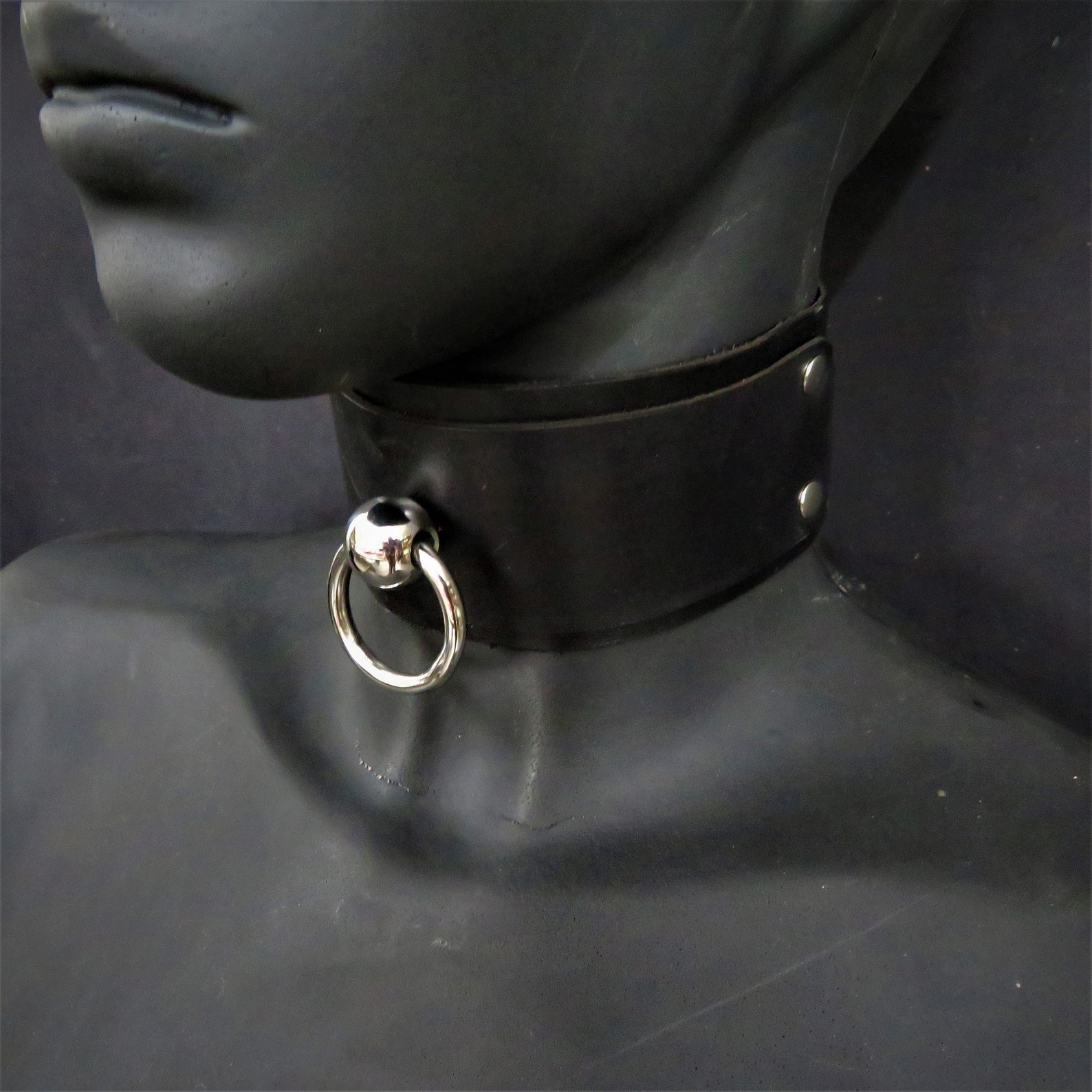 Handmade Black Leather Collar With Ring/ Leather Chokker With Stainless ...