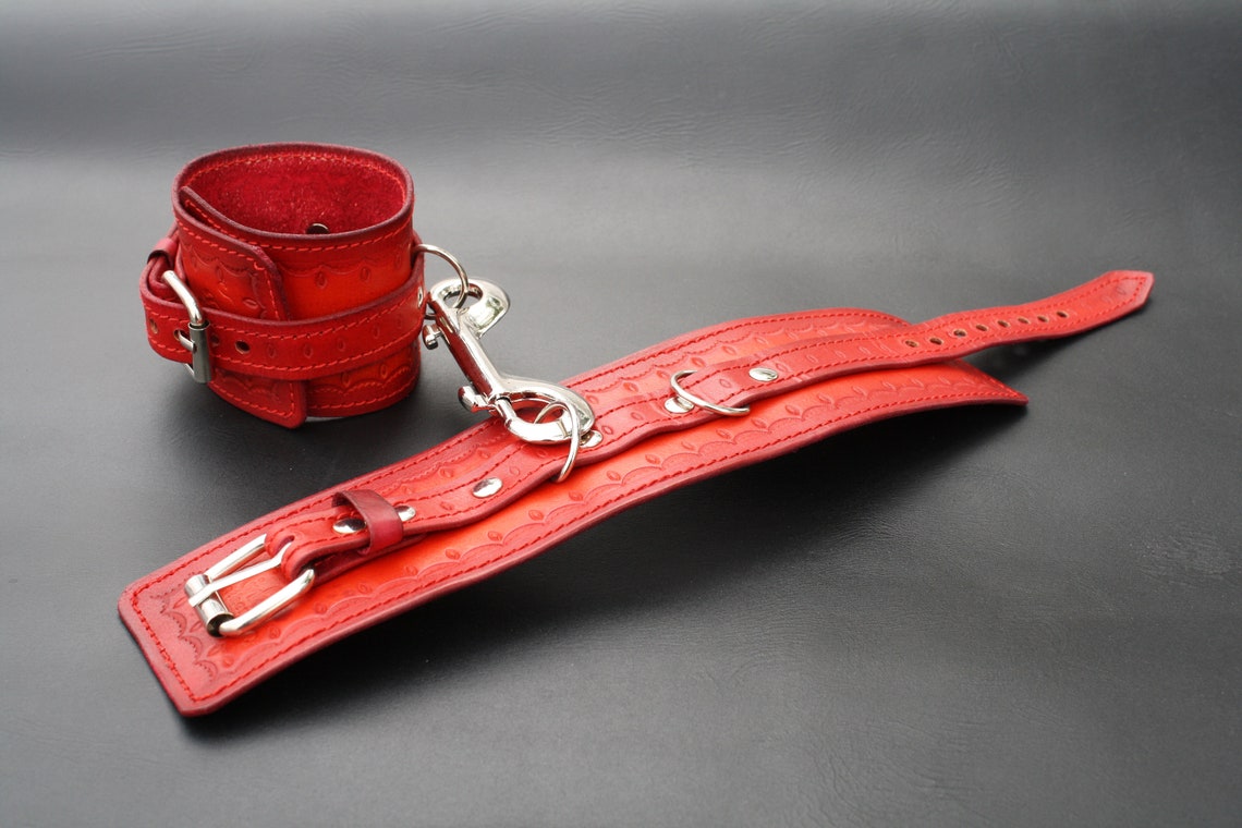 Handmade Restraints With Tooled Ornament in Red and Orange - Etsy