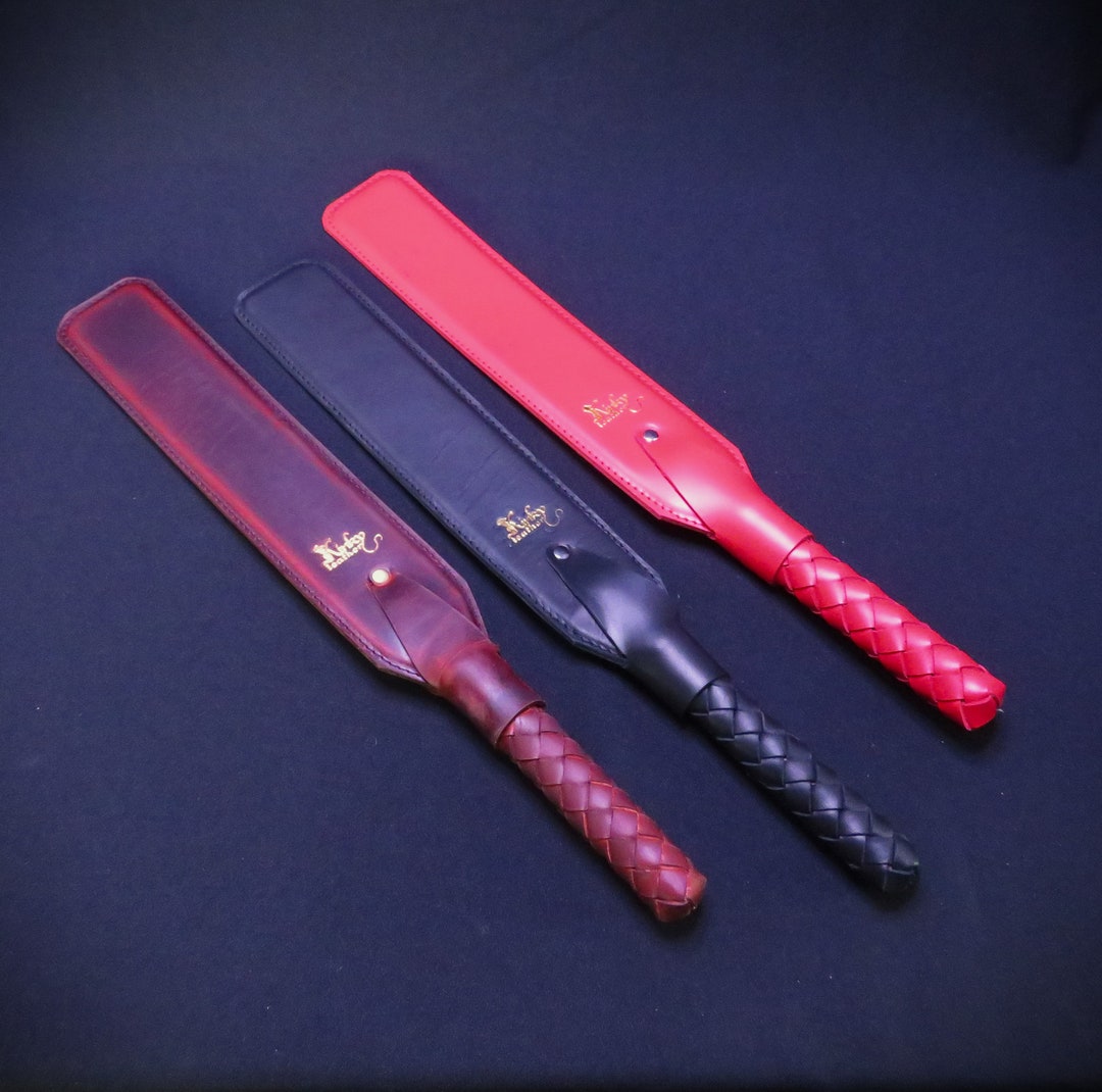 Set of 3 Handcrafted Leather Spanking Paddles - Black Red Brown Leather ...