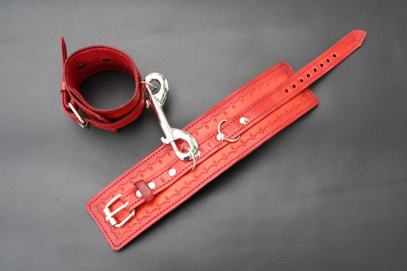 Handmade Restraints With Tooled Ornament in Red and Orange - Etsy