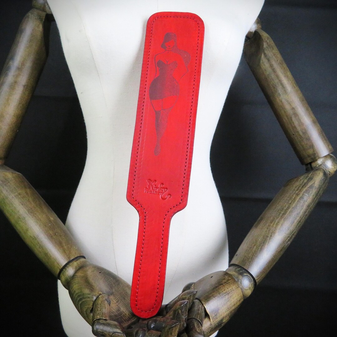 Handmade Spanking Paddle, Red Leather Spanker With Engraved Woman ...