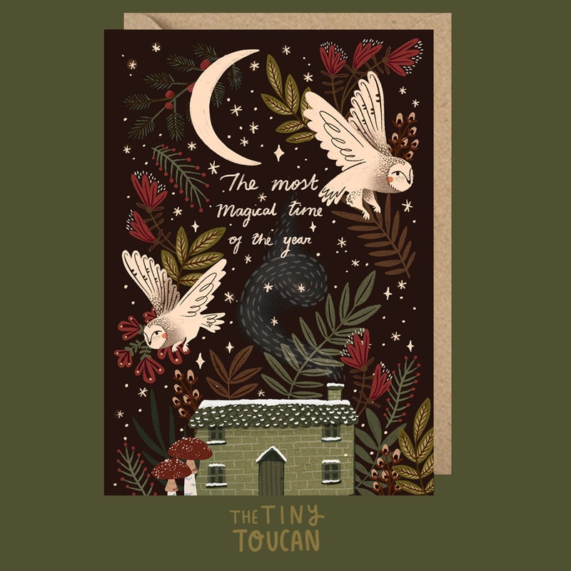 Owl Christmas Card - Etsy