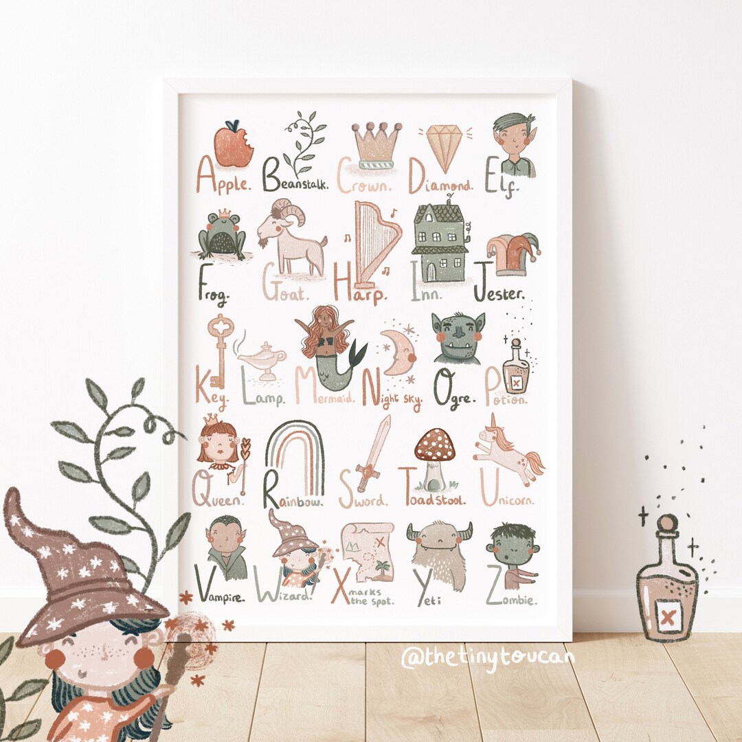 Magical Fairytale ABC Print- Magic Alphabet- Nursery Wall Art- Muted ...
