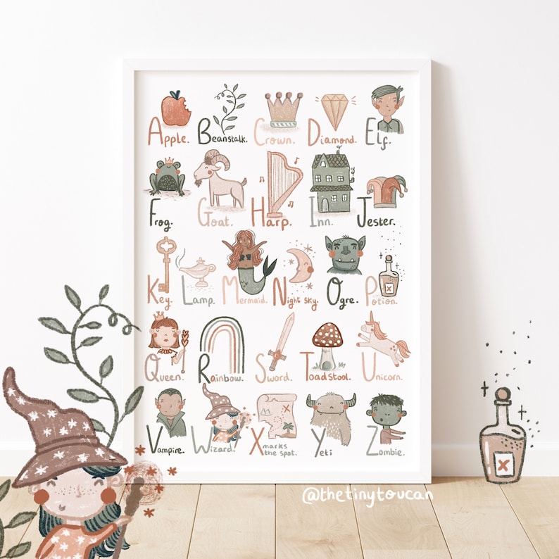 Magical Fairytale ABC Print- Magic Alphabet- Nursery Wall Art- Muted ...