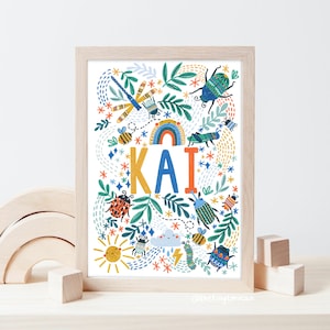 BUGS NAME A4-A3 PRINT- Beetle Name Art- Nursery Wall Art- Cool Name Art ...