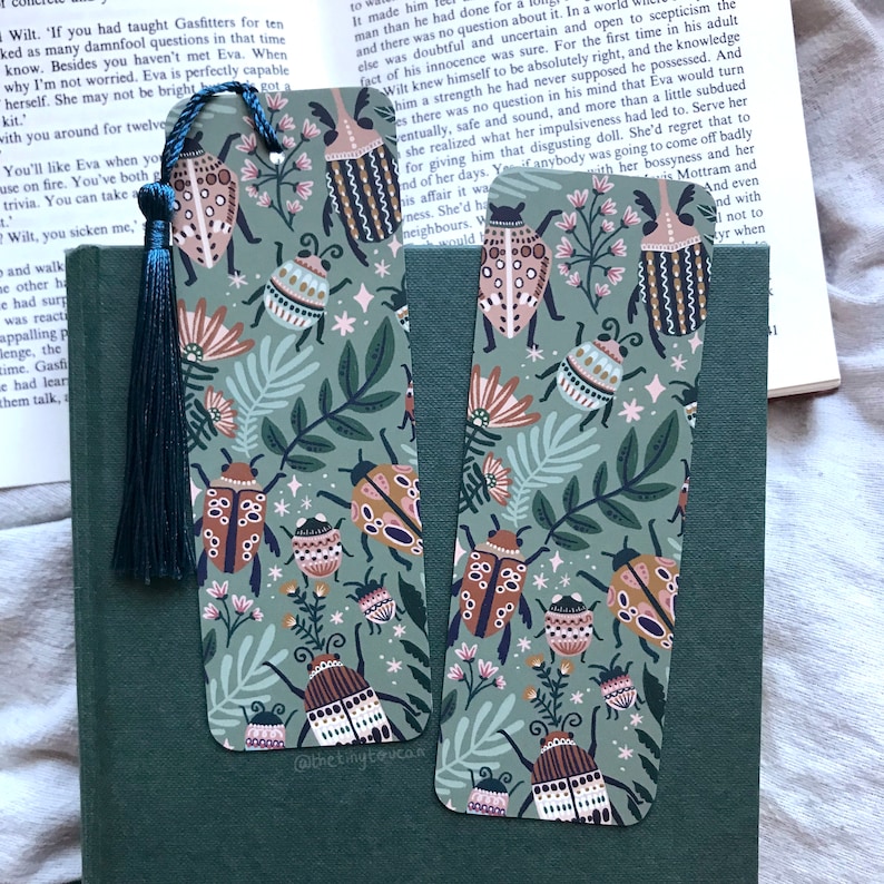 Beetles Bookmark. Folk Art Bugs Illustration- With or Without Tassel ...