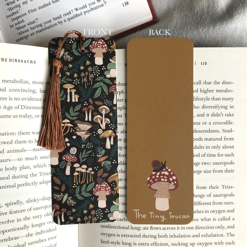 Black Mushies Bookmark. Mushrooms Illustration- With or Without Tassel ...