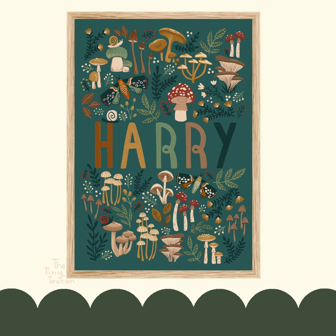 Mushroom Woodland Name Print- Mushies- Forest Theme- Nursery Wall Art ...