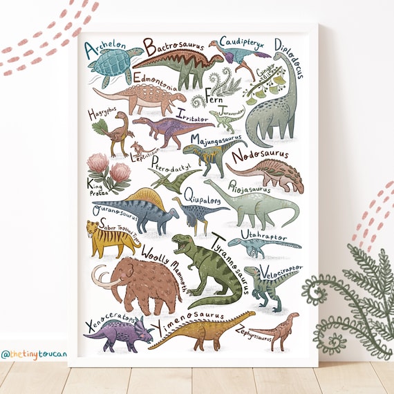 ABC PREHISTORIC DINOSAUR Alphabet. A4/A3 Colourful Art Print. | Etsy