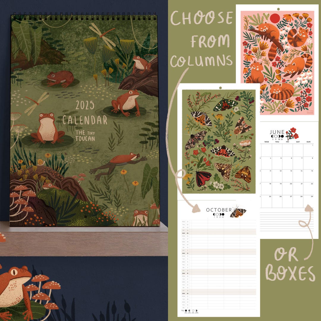 2025 Calendar- A4 Illustrated Wall Calendar. Cottagecore. Mushrooms ...