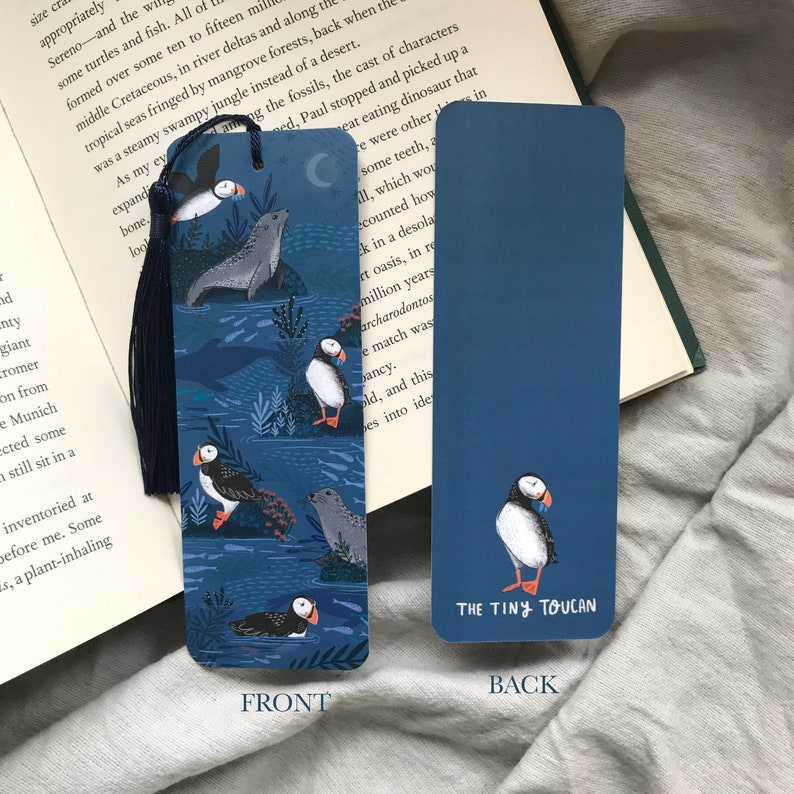 Puffins and Seal Bookmark. Night Sky, Ocean, Fish, Seaside, With or ...