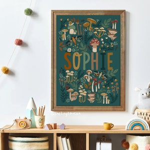 Mushroom Woodland Name Print- Mushies- Forest Theme- Nursery Wall Art ...