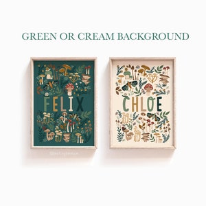 Mushroom Woodland Name Print- Mushies- Forest Theme- Nursery Wall Art ...