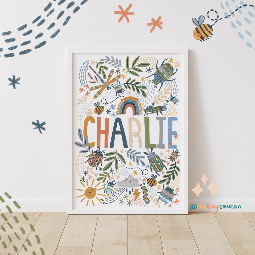 BUGS NAME A4-A3 PRINT- Beetle Name Art- Nursery Wall Art- Cool Name Art ...