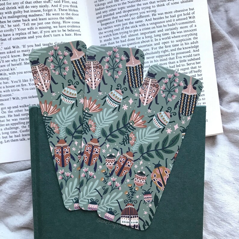 Beetles Bookmark. Folk Art Bugs Illustration- With or Without Tassel ...
