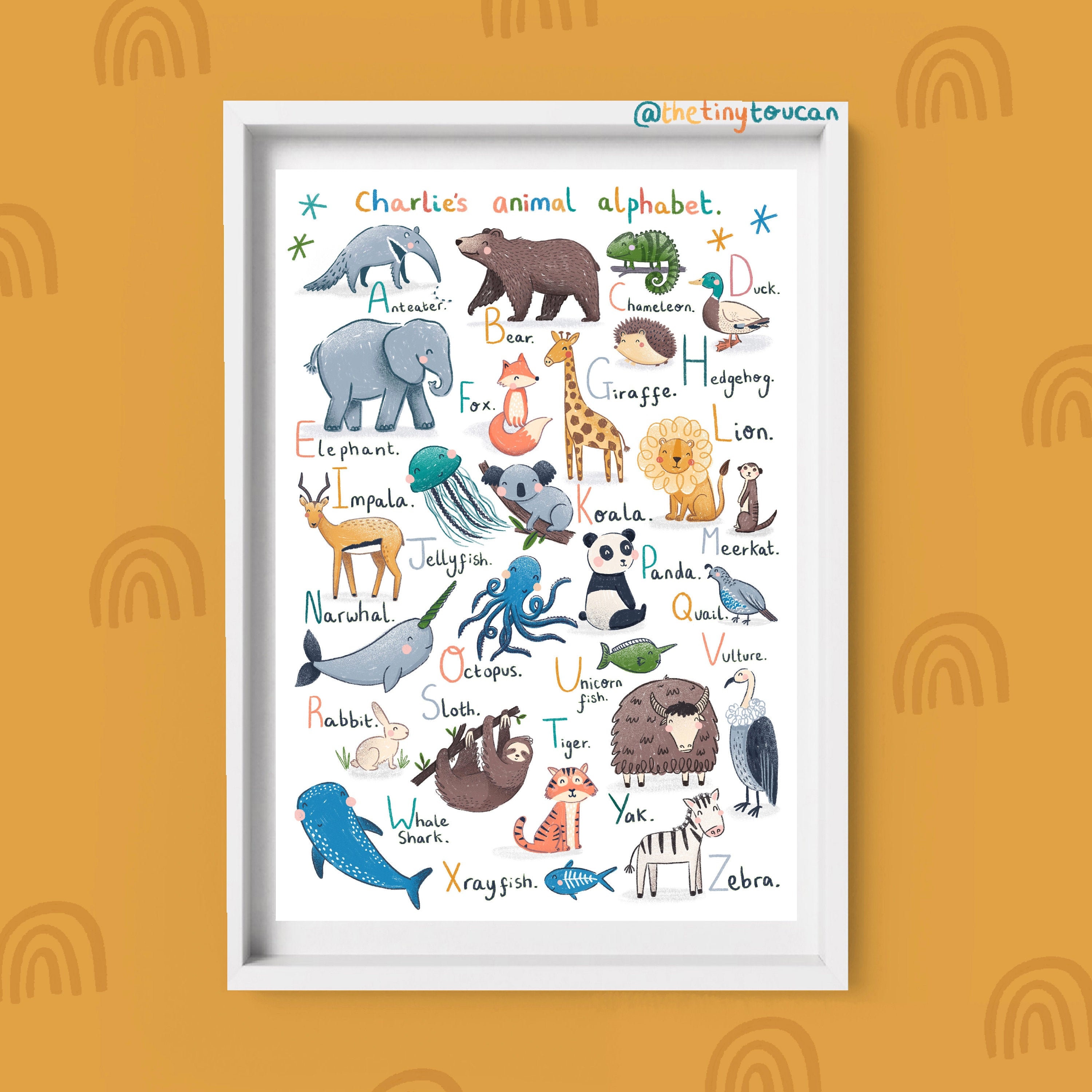 CUSTOM NAME Animal Alphabet Print. ABC. A4/A3 Nursery Wall - Etsy UK
