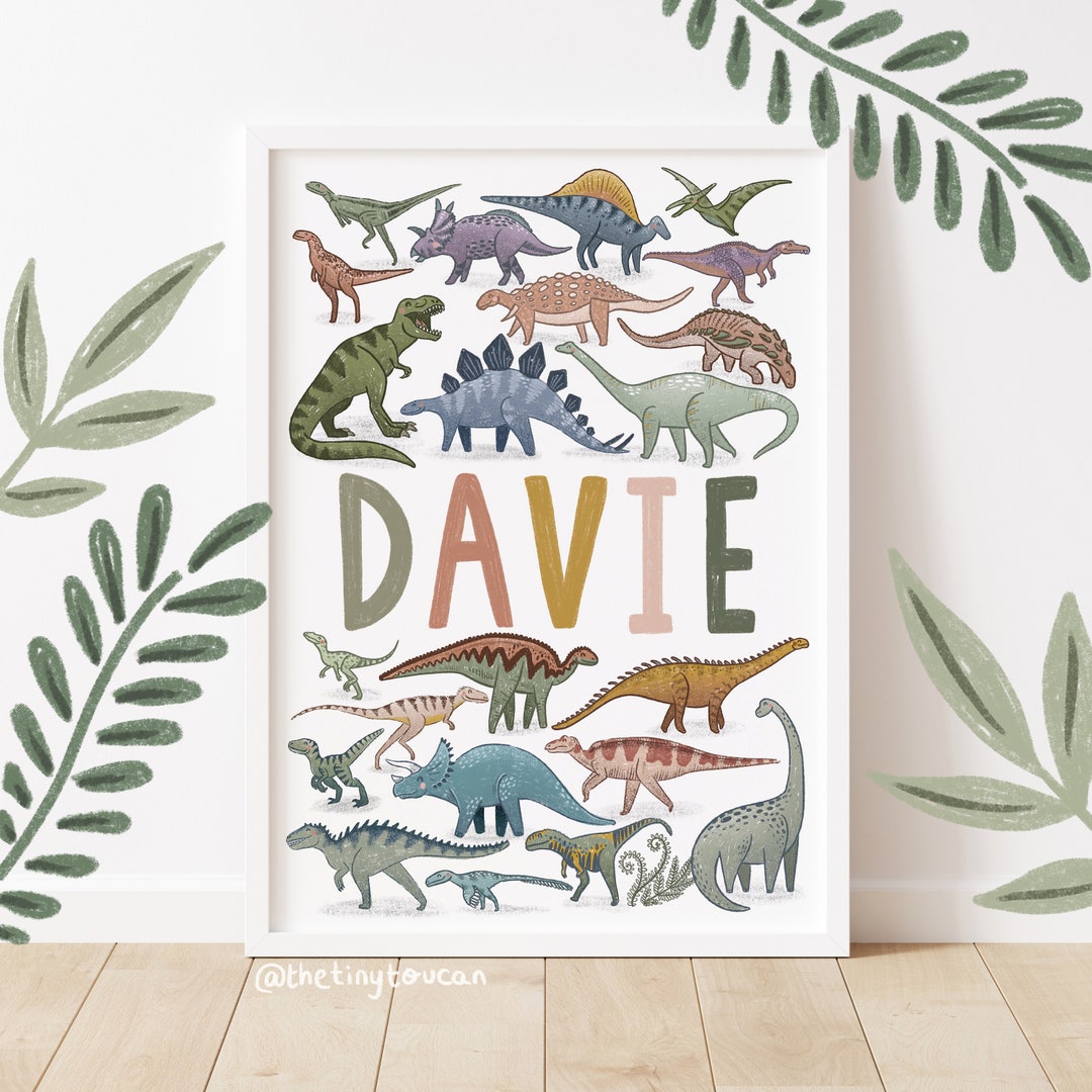 CUSTOM DINOSAUR NAME Print A4/A3 - Dino Art- Adventure- Nursery Wall ...
