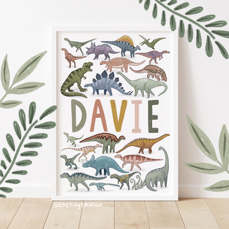 CUSTOM DINOSAUR NAME Print A4/A3 Dino Art Adventure - Etsy UK