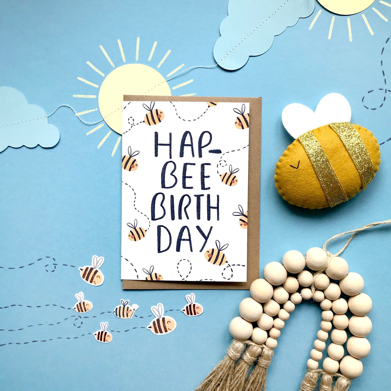 HAP-BEE BIRTHDAY Card- Bumble Bee Card- A6 Happy Birthday Card, Matte ...