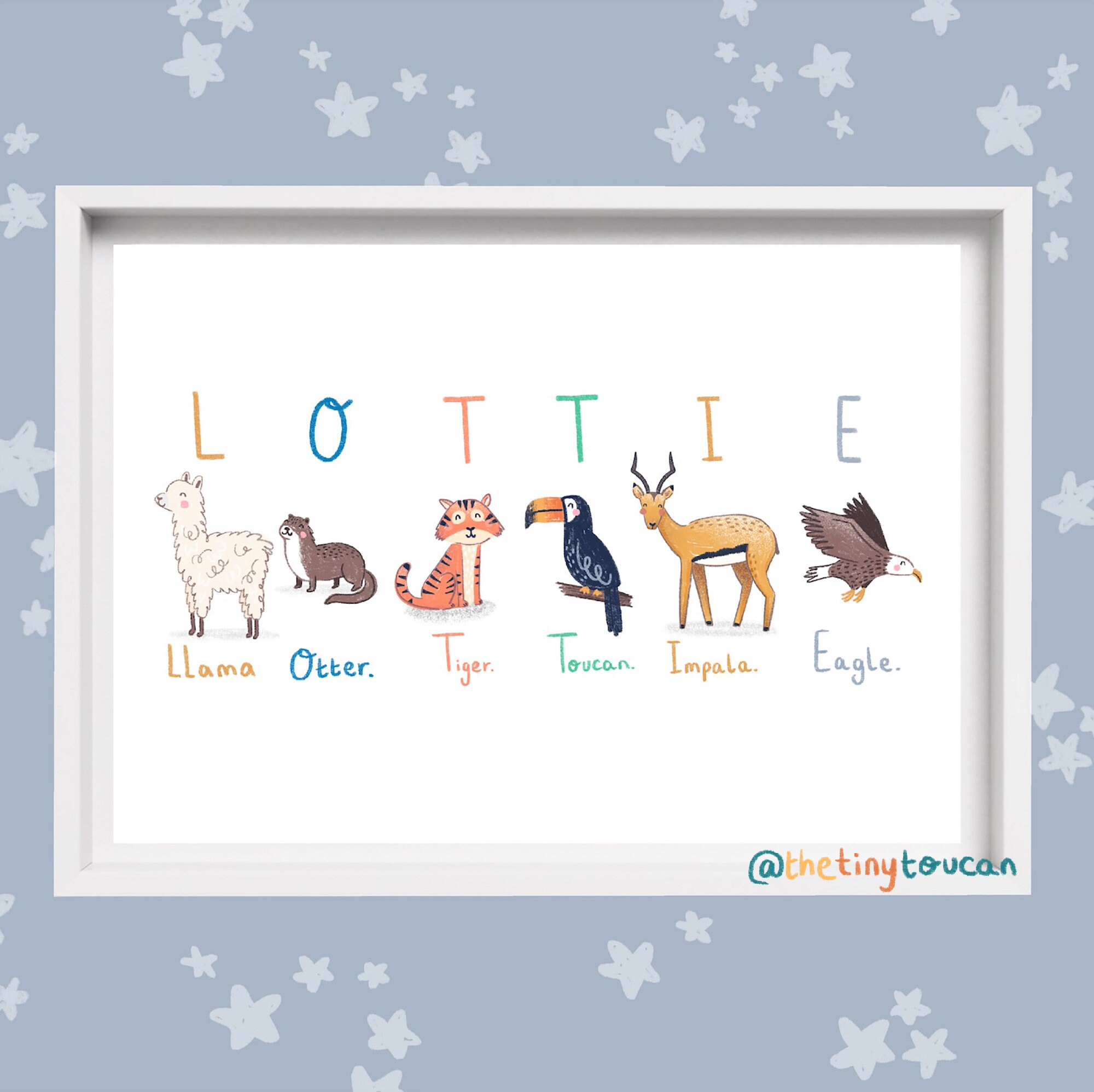 CUSTOM KIDS NAME A4/A3 Art Print. Nursery Wall Art- Animal Alphabet ...