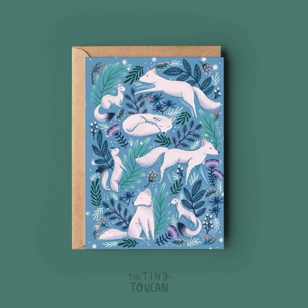 Arctic Fox Everyday or Christmas Card- A6, Blank Inside. Winter Scene ...