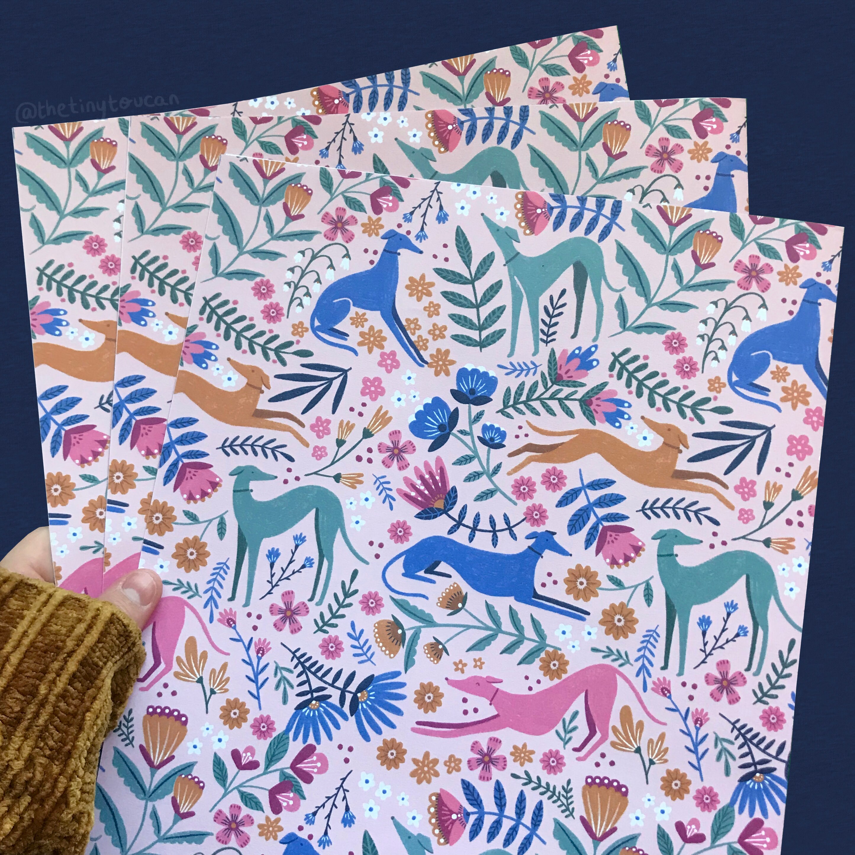 Long Dogs Wrap- (A2+ Folded Sheet) Greyhound Saluki Whippet Illustrated ...