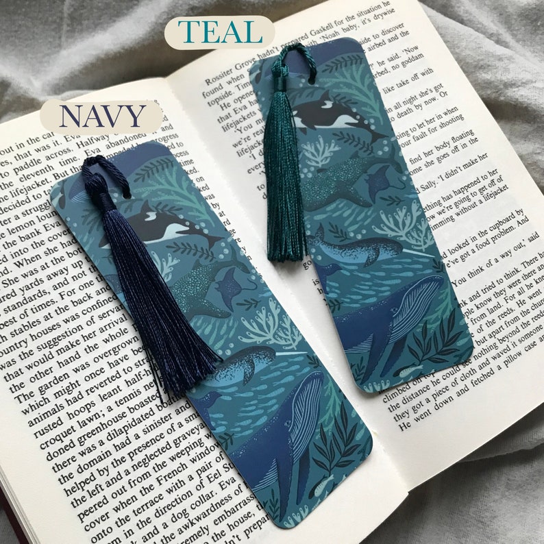 Whales Bookmark- Under the Sea Illustration- Winter Stationery- Blue ...