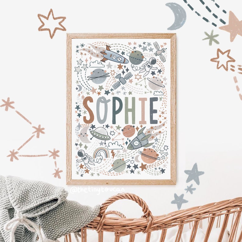 SPACE NAME PRINT Nursery Wall Art Astronaut Gender Neutral - Etsy UK
