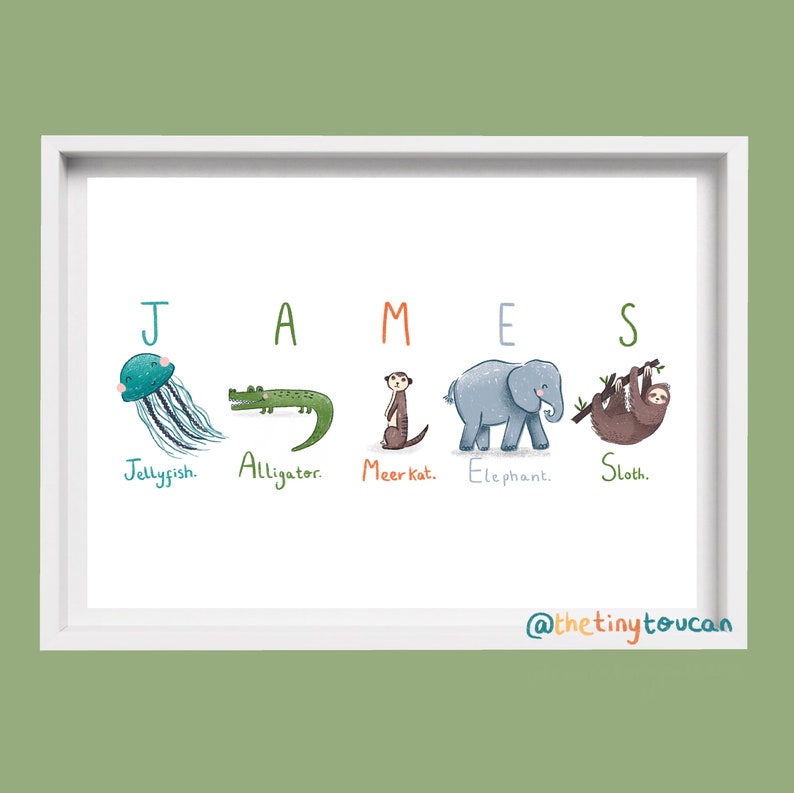 NAME ANIMAL PRINT A4/A3- Kids Name Art- Nursery Wall Art- Name ...