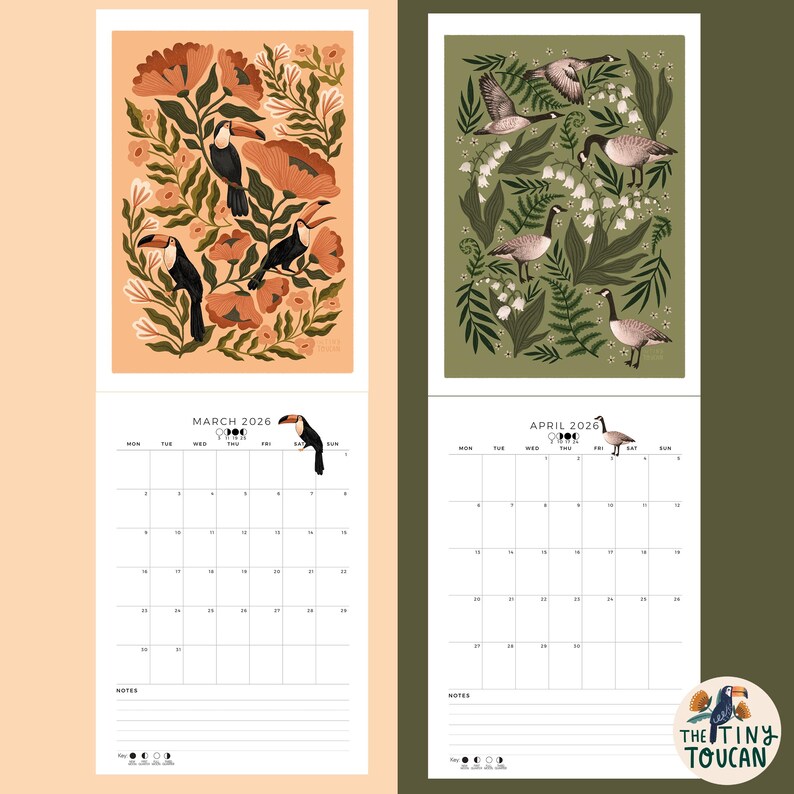 2026 Calendar A4 Illustrated Wall Calendar. Cottagecore. Mushrooms ...