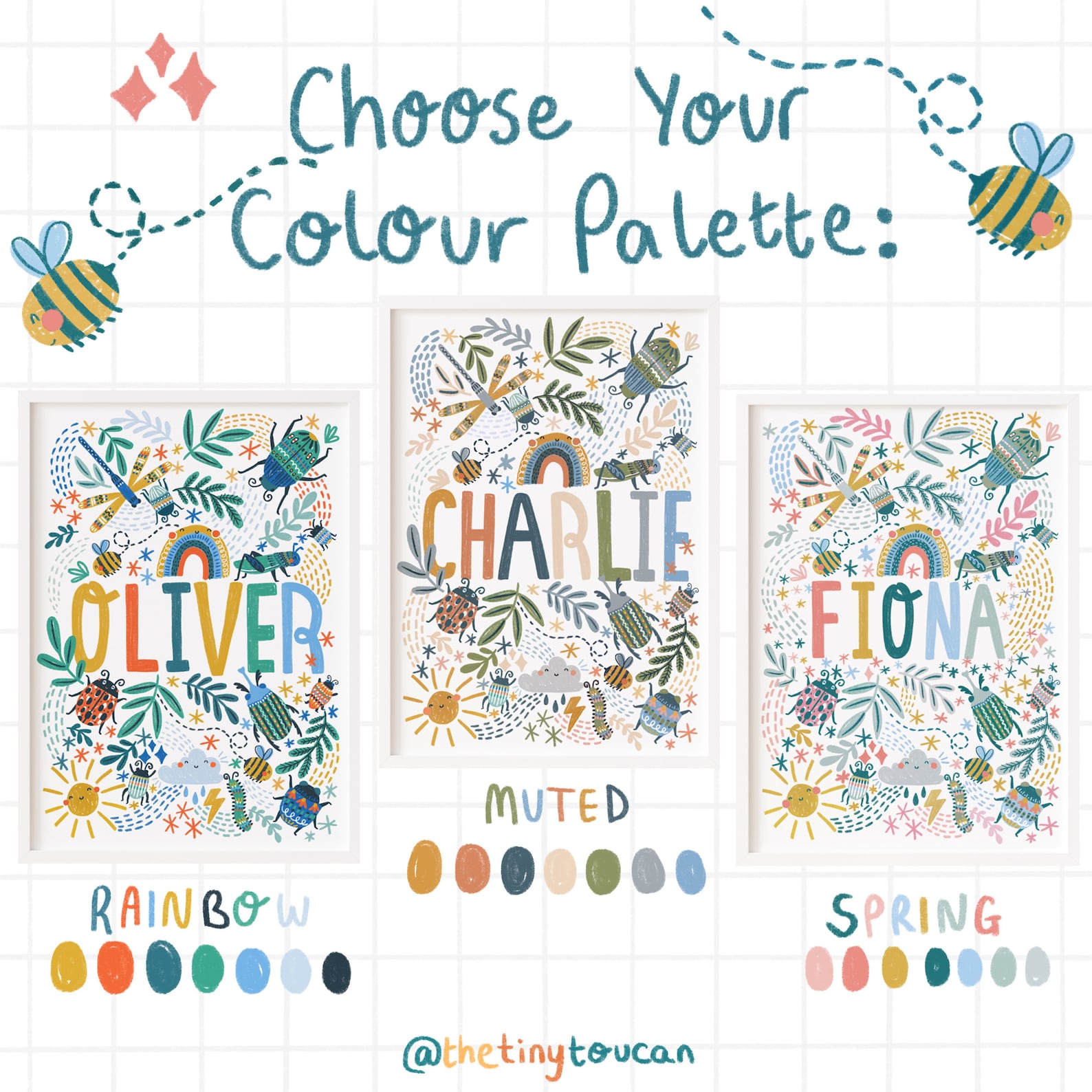 BUGS NAME A4-A3 PRINT Beetle Name Art Nursery Wall Art Cool - Etsy