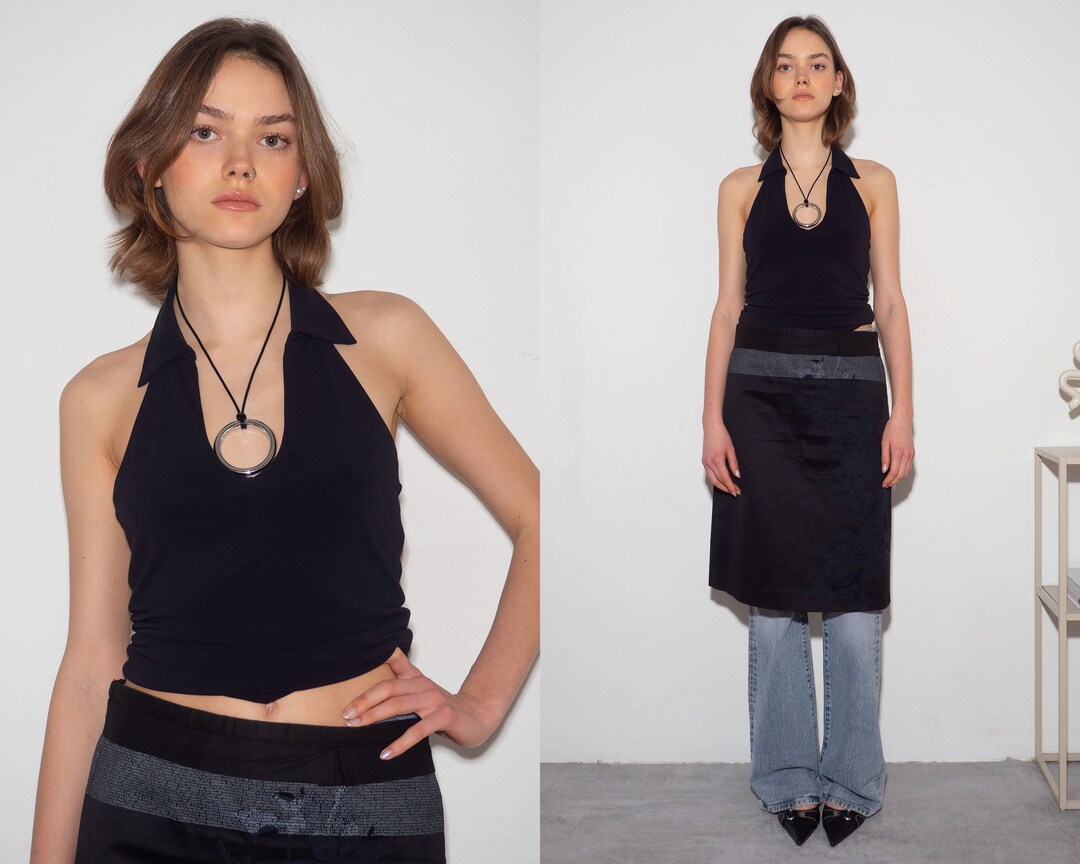 BLACK HALTER TOP Vintage Secondhand Preloved Pre-owned Black Italian ...
