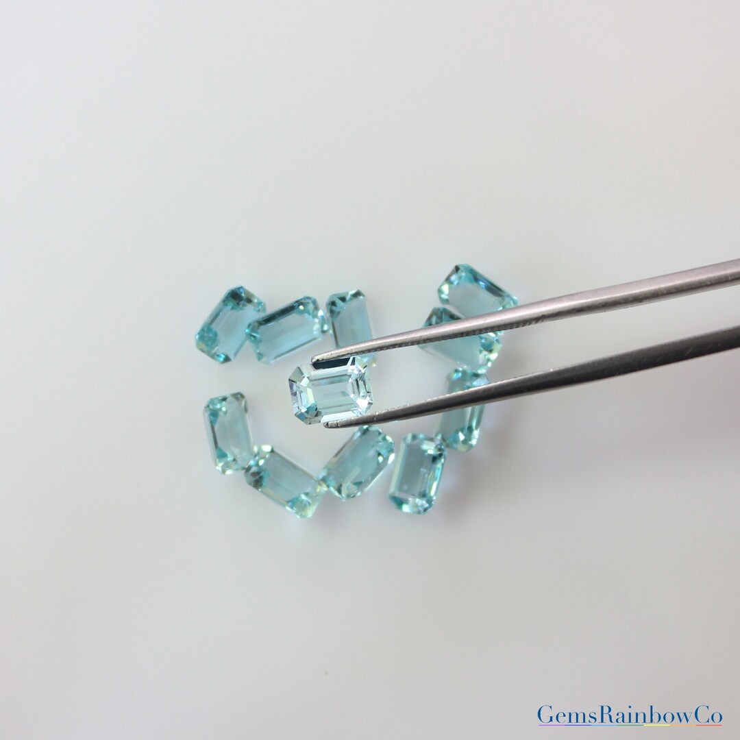 Natural Aquamarine Deep Blue Emerald Cut Octagon Faceted 6x4mm, 7x5mm ...