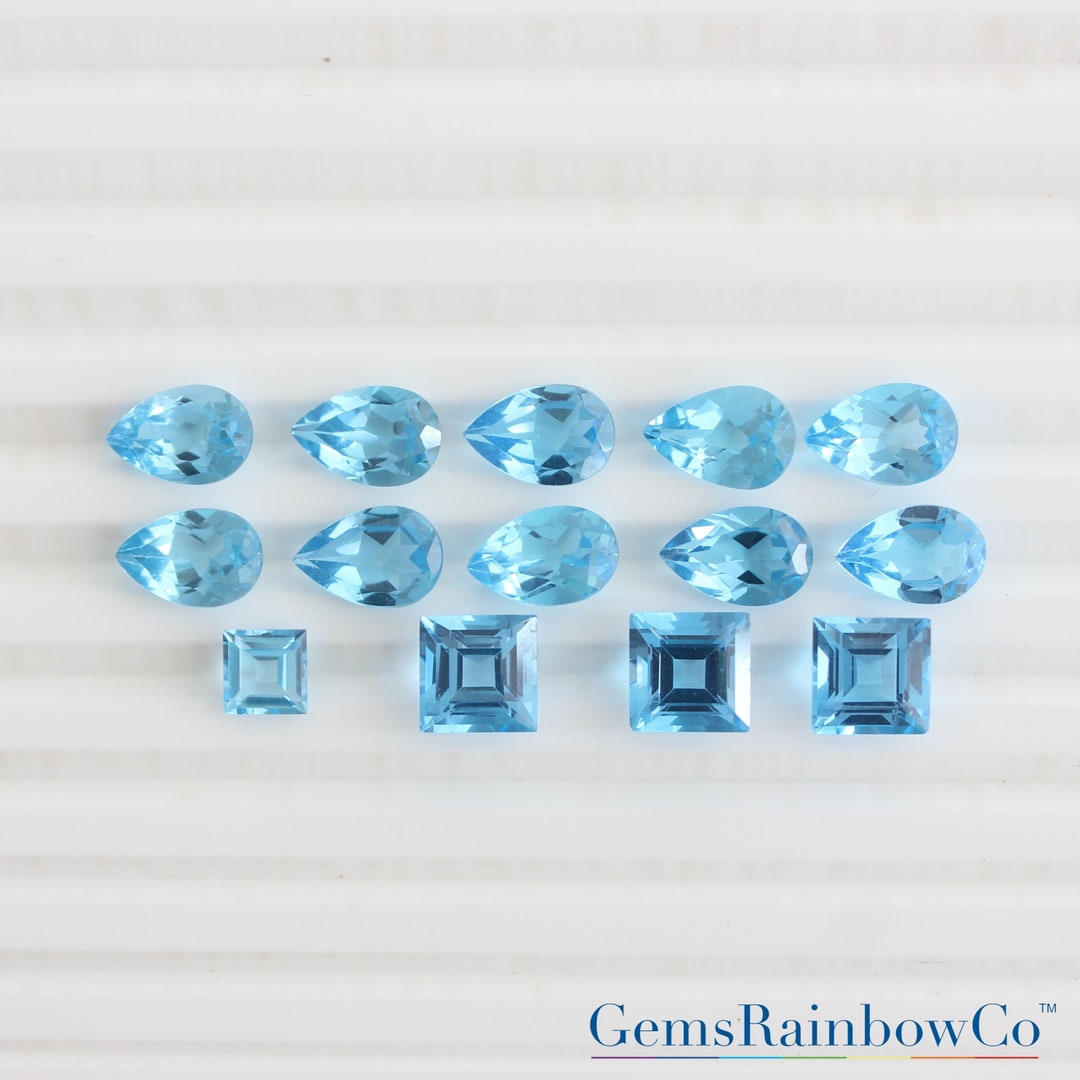 Natural Swiss Blue Topaz Oval, Pear, Square Faceted Loose Gemstones AAA ...