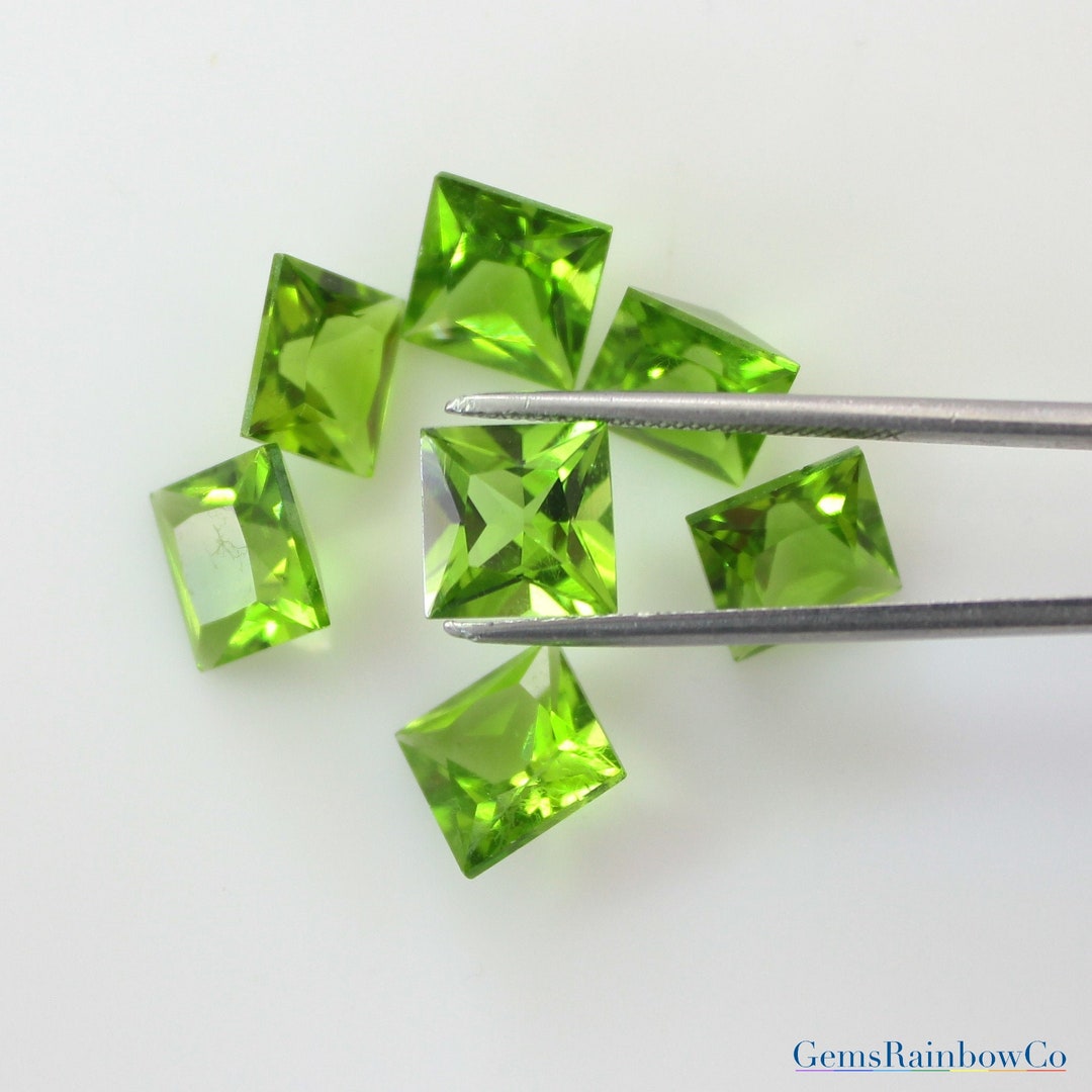 Natural Peridot Square Shape Princess Cut Loose Gemstone in Size 8 Mm ...