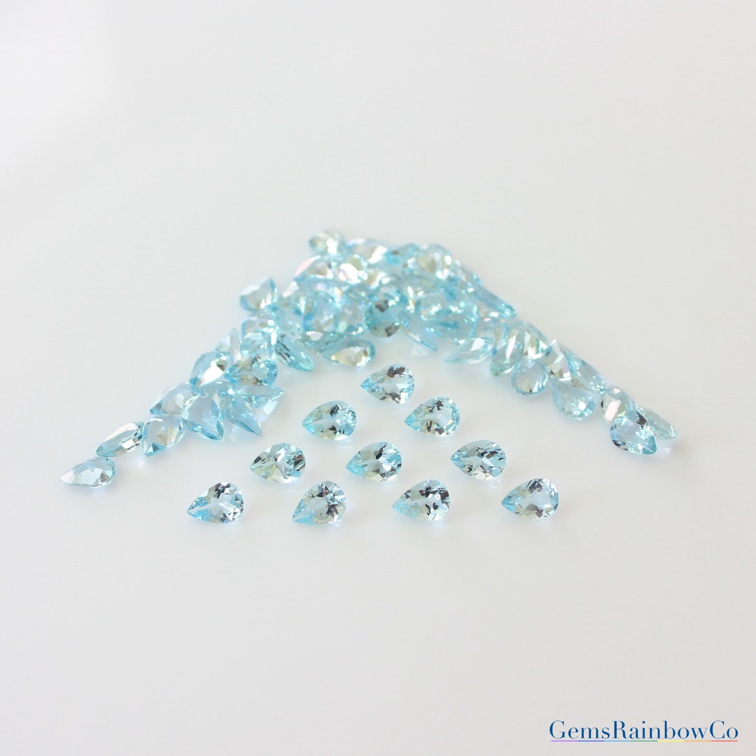 Buy Natural Gemstone 7x5mm and 8x6 Aquamarine Pear Shape Faceted Loose ...